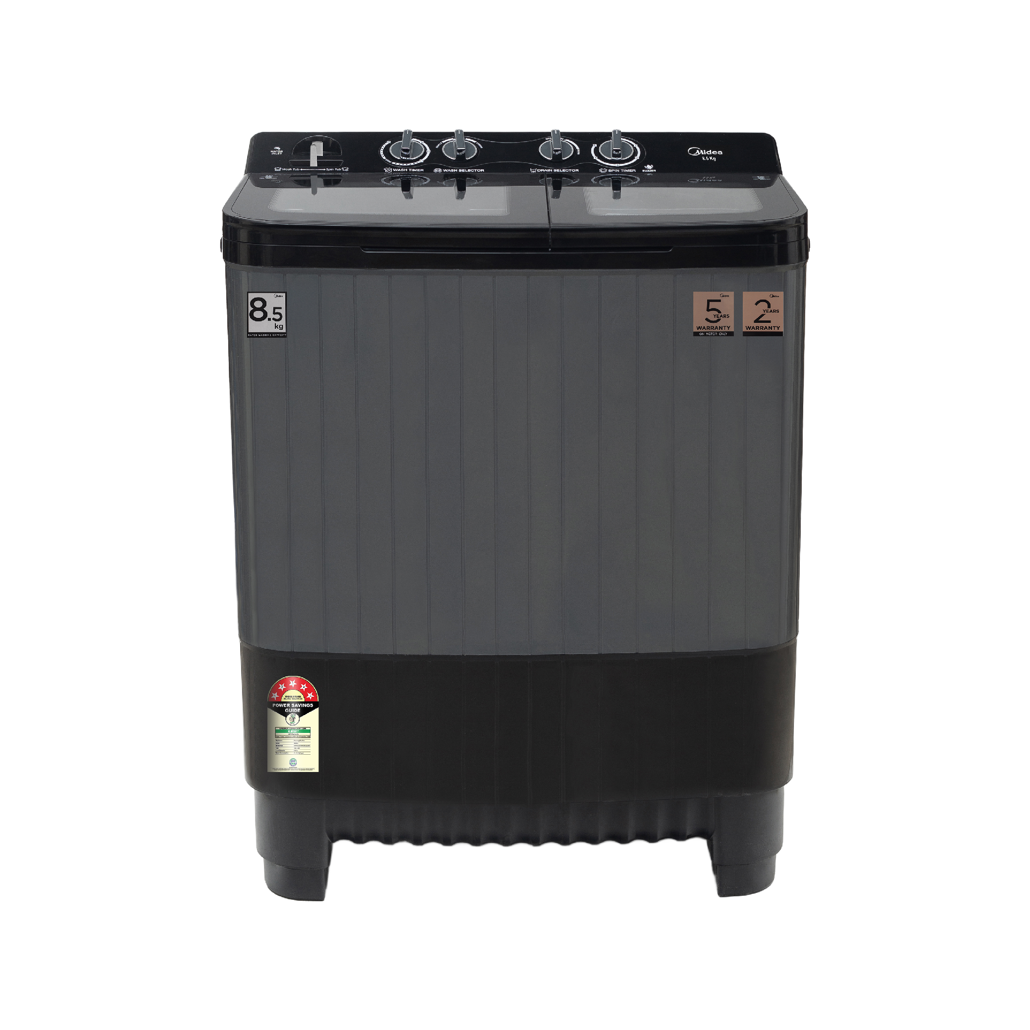 Midea 14 Kg Semi Automatic Top Load Washing Machine, Black Grey ...