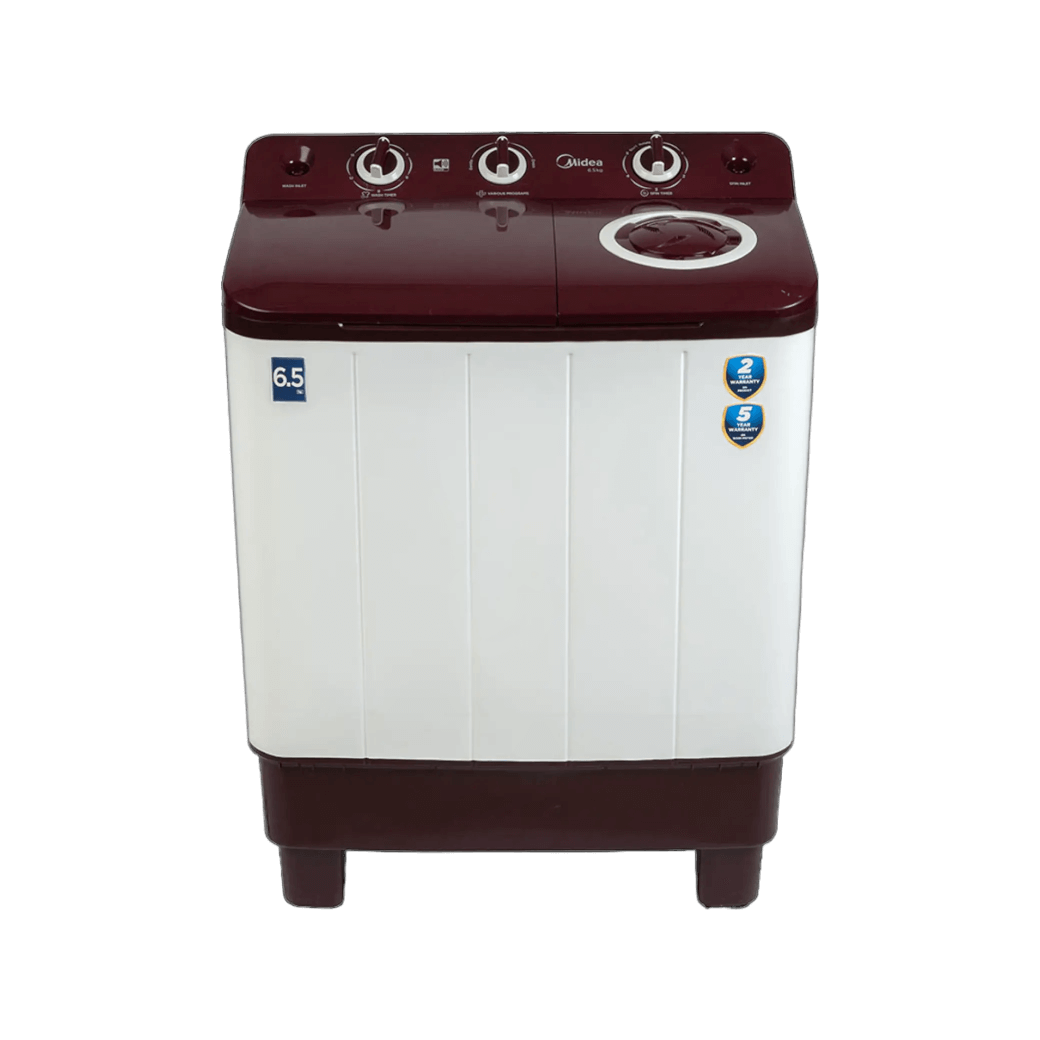 Midea 6.5 Kg Semi Automatic Top Load Washing Machine, Maroon White ...