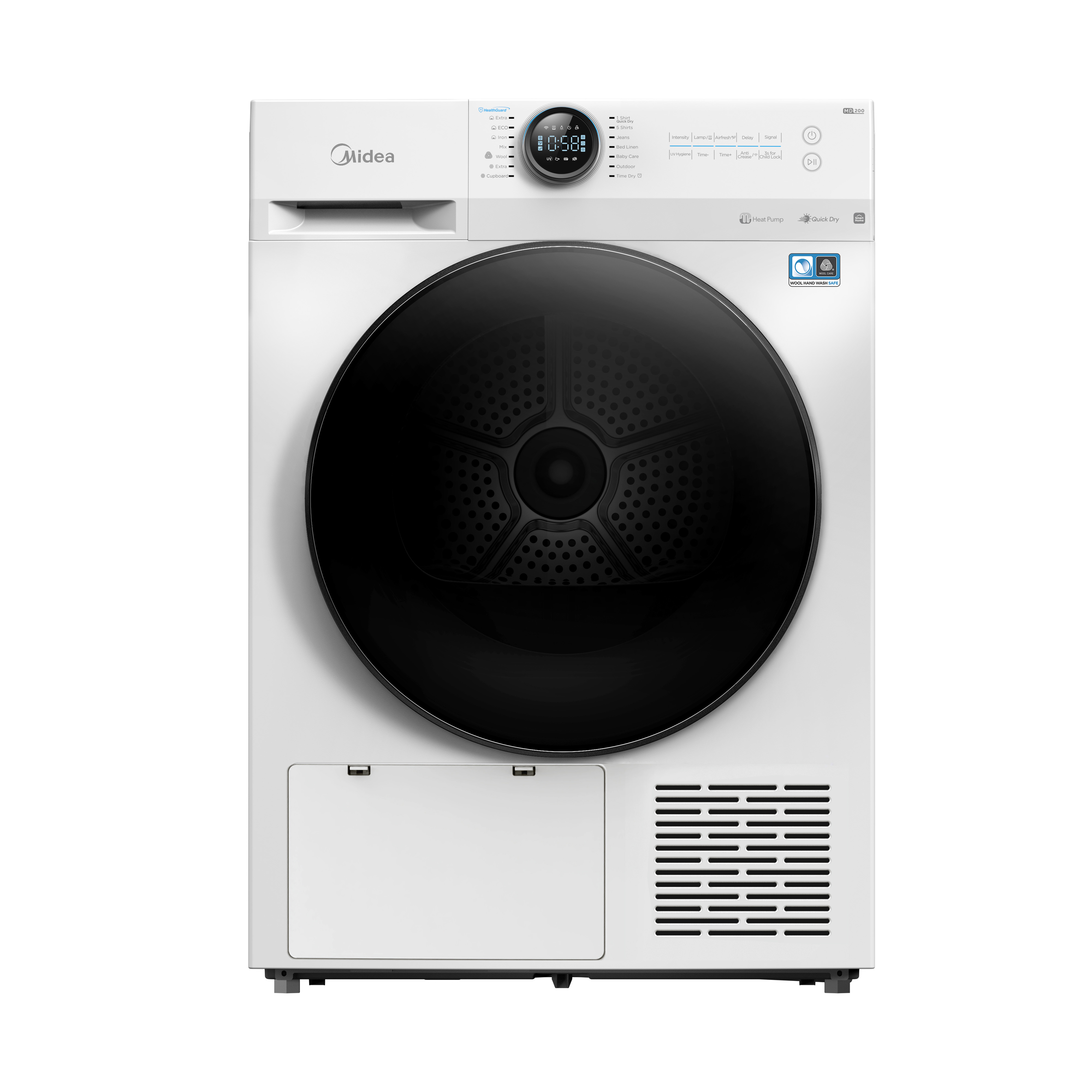Midea MD200H90WB 9KG Front Loading Heat Pump Dryer A+++ Rated in White ...