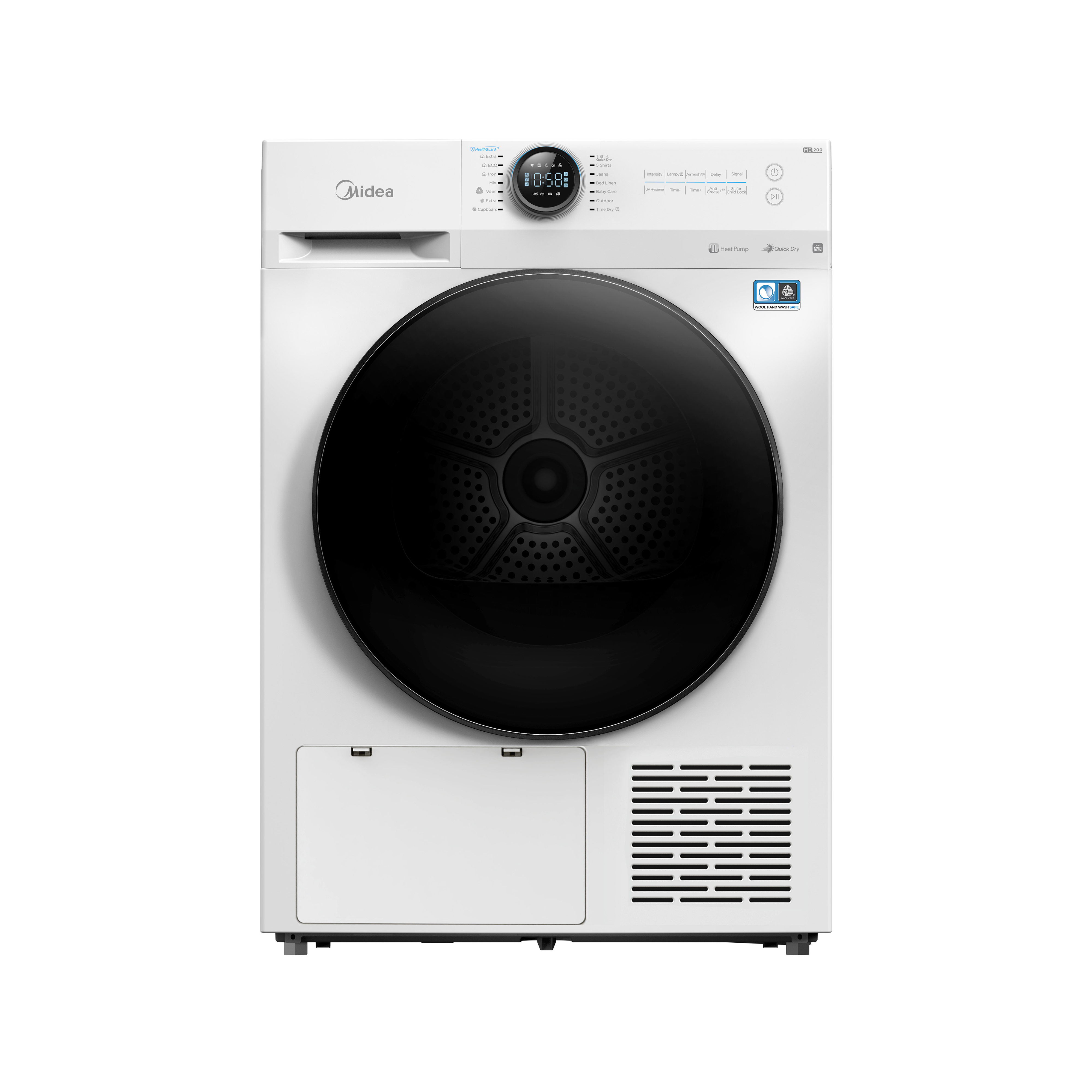 Midea MD200H80WB 8KG Front Loading Heat Pump Dryer A+++ Rated in White ...